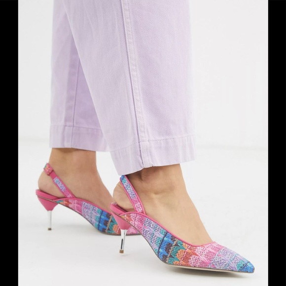 ASOS | Shoes | Nwt Asos Sascha Slingback Kitten Heels Pink Raffia Multi ...